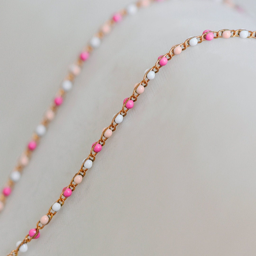 Enamel Brass Chain 2.5mm Thin, Unplated Brass Designer Chains, Pink ...