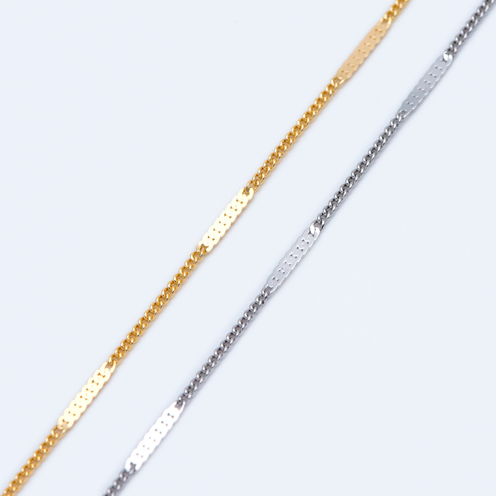 Dainty Gold/ Silver Tone Flat Link Chains 1.9mm, Real Gold/ Rhodium ...