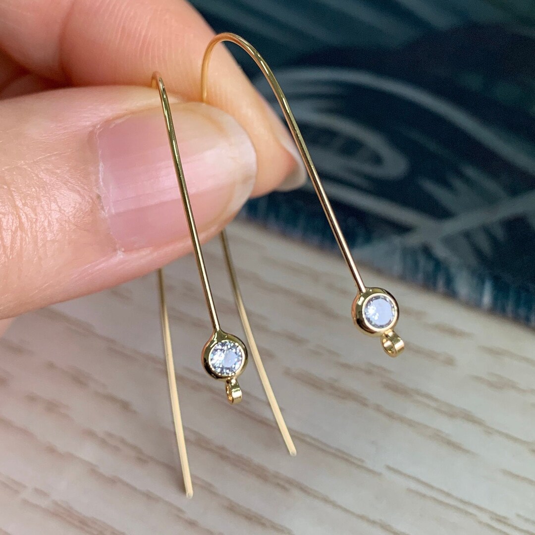 10pcs CZ Pave Gold Ear Hooks 47x32mm, Simple Earwires, Wholesale ...