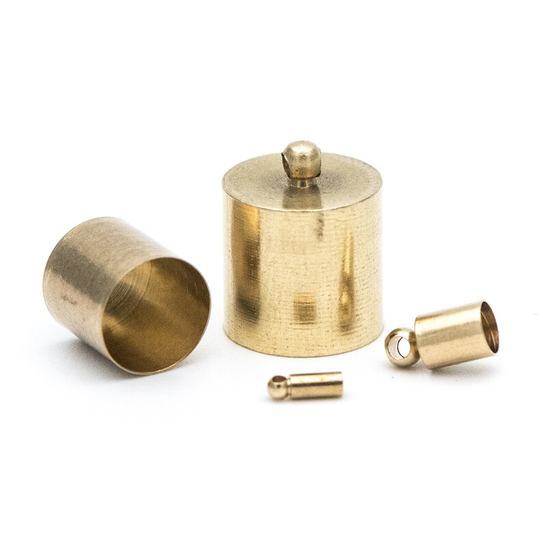 50pcs Raw Brass Barrel Cord End Caps, 2-13mm Multi Size, Glue on End ...