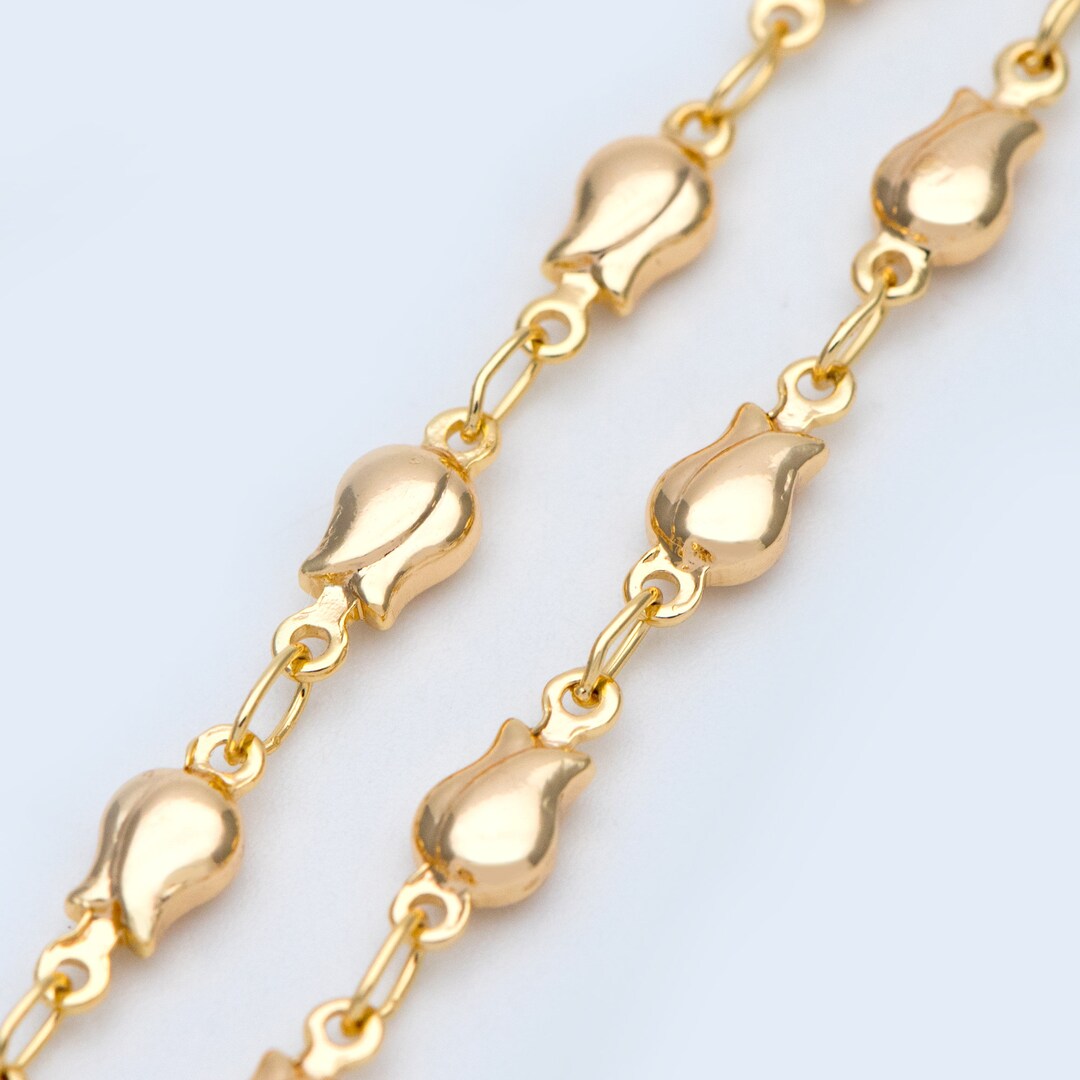 Gold Plated Brass Tulip Chain 4mm, Floral Bar Chain, Flower Link Chains ...