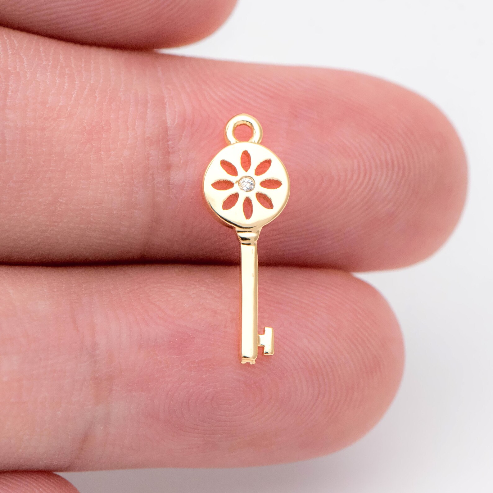 10pcs Gold plated Brass Key Charm CZ paved Key Pendants | Etsy