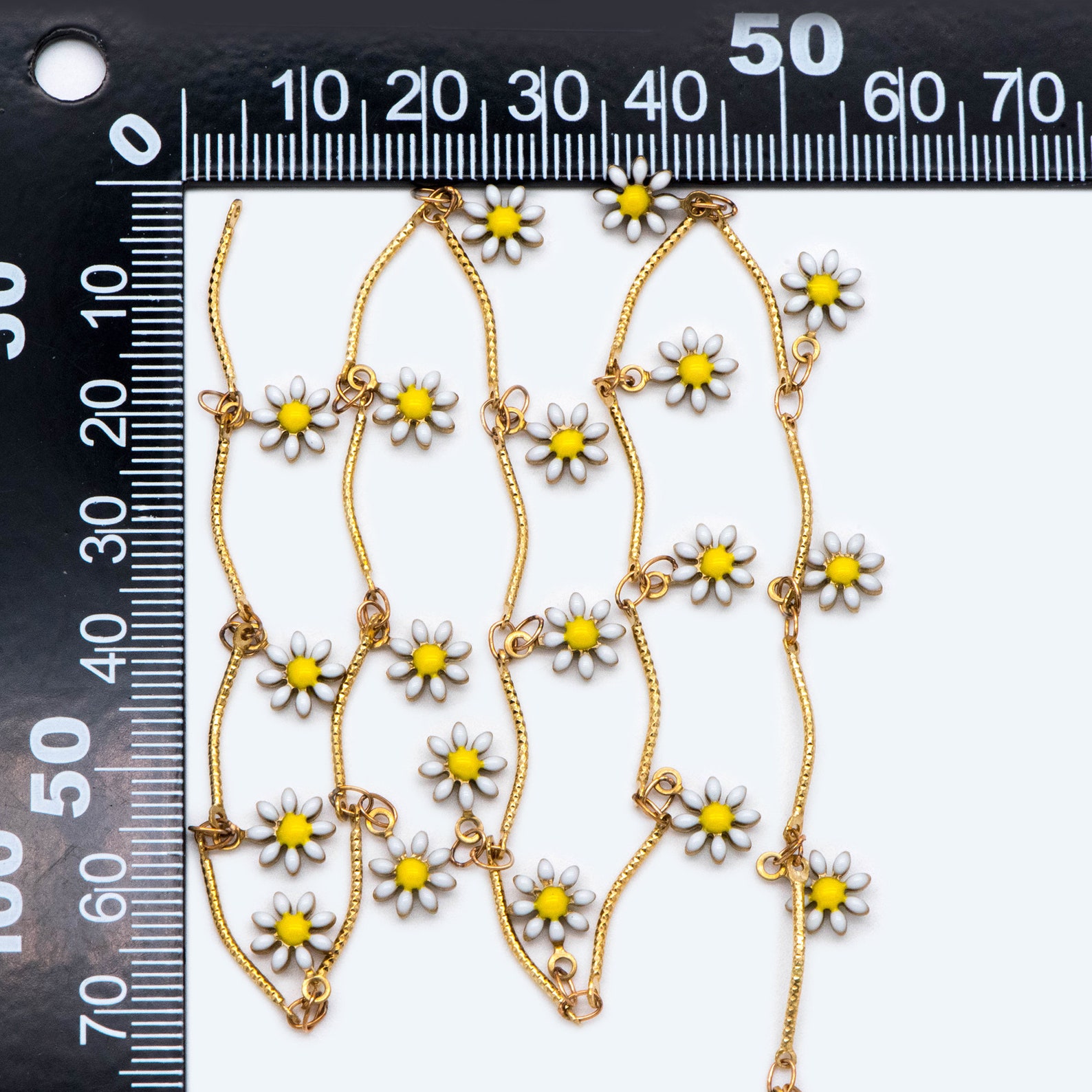 Enamel Flower Chain Daisy Chain Unplated Raw Brass Designer - Etsy