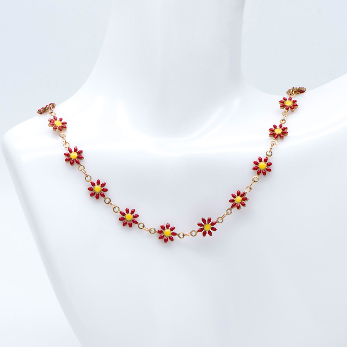 Enamel Flower Chain, Daisy Chain, Unplated Raw Brass Designer Chain 6mm ...