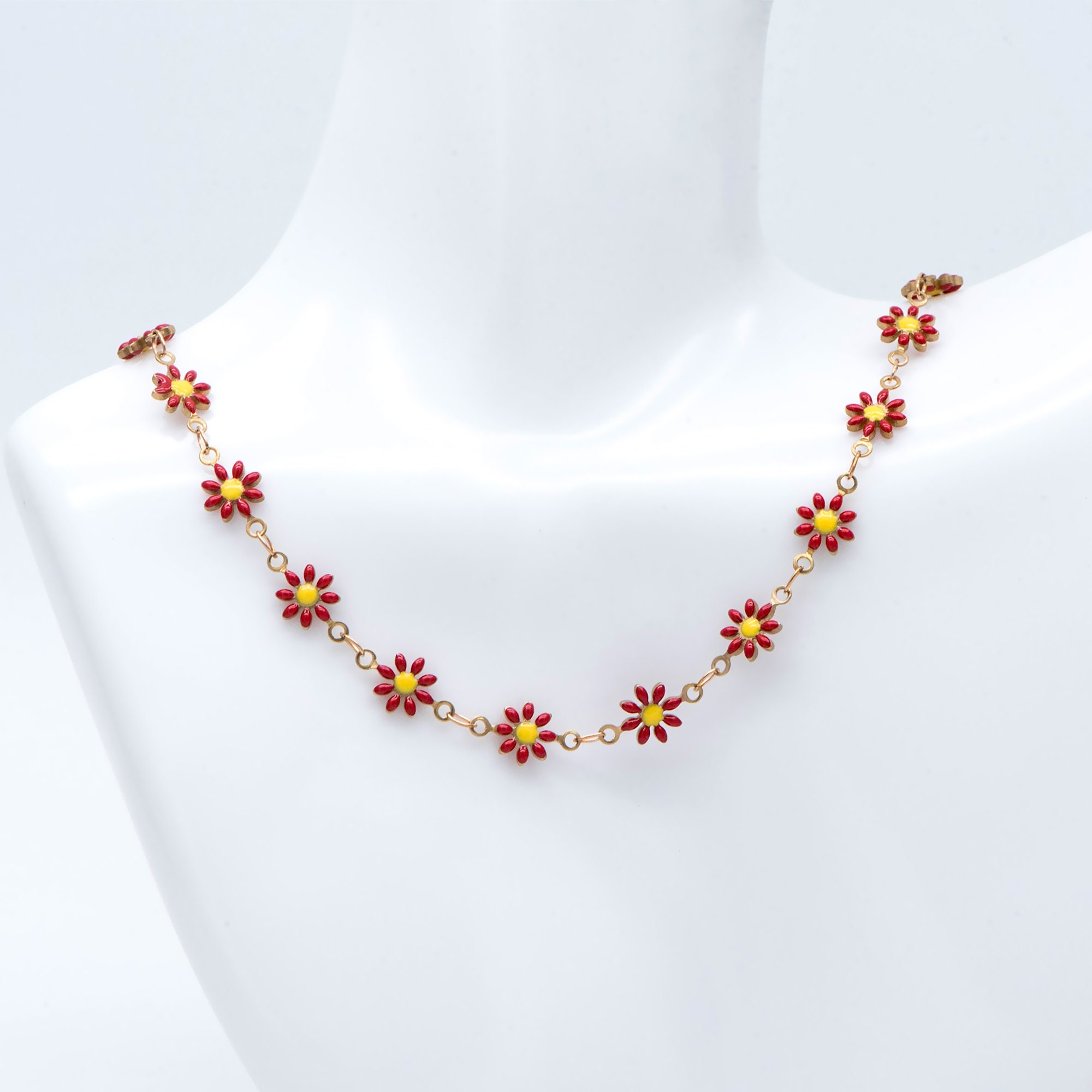 Enamel Flower Chain Daisy Chain Unplated Raw Brass Designer | Etsy