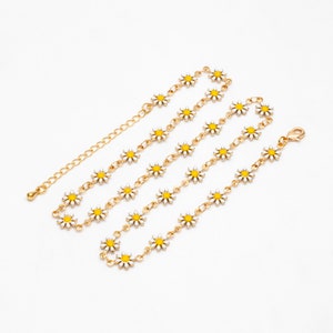 Gold Enamel Flower Chain, White Daisy Chain, Finished Bracelet/ Anklet ...
