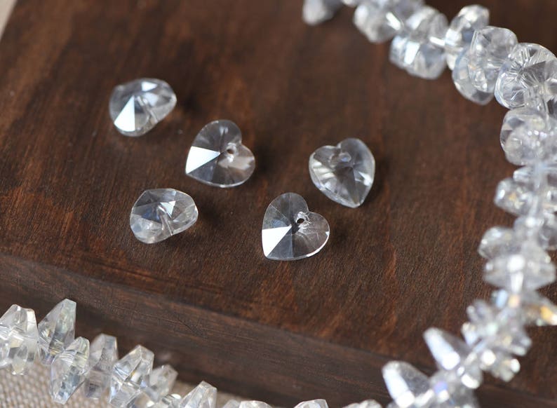 30pcs Faceted Crystal Glass Heart Beads 10mm Transparent | Etsy