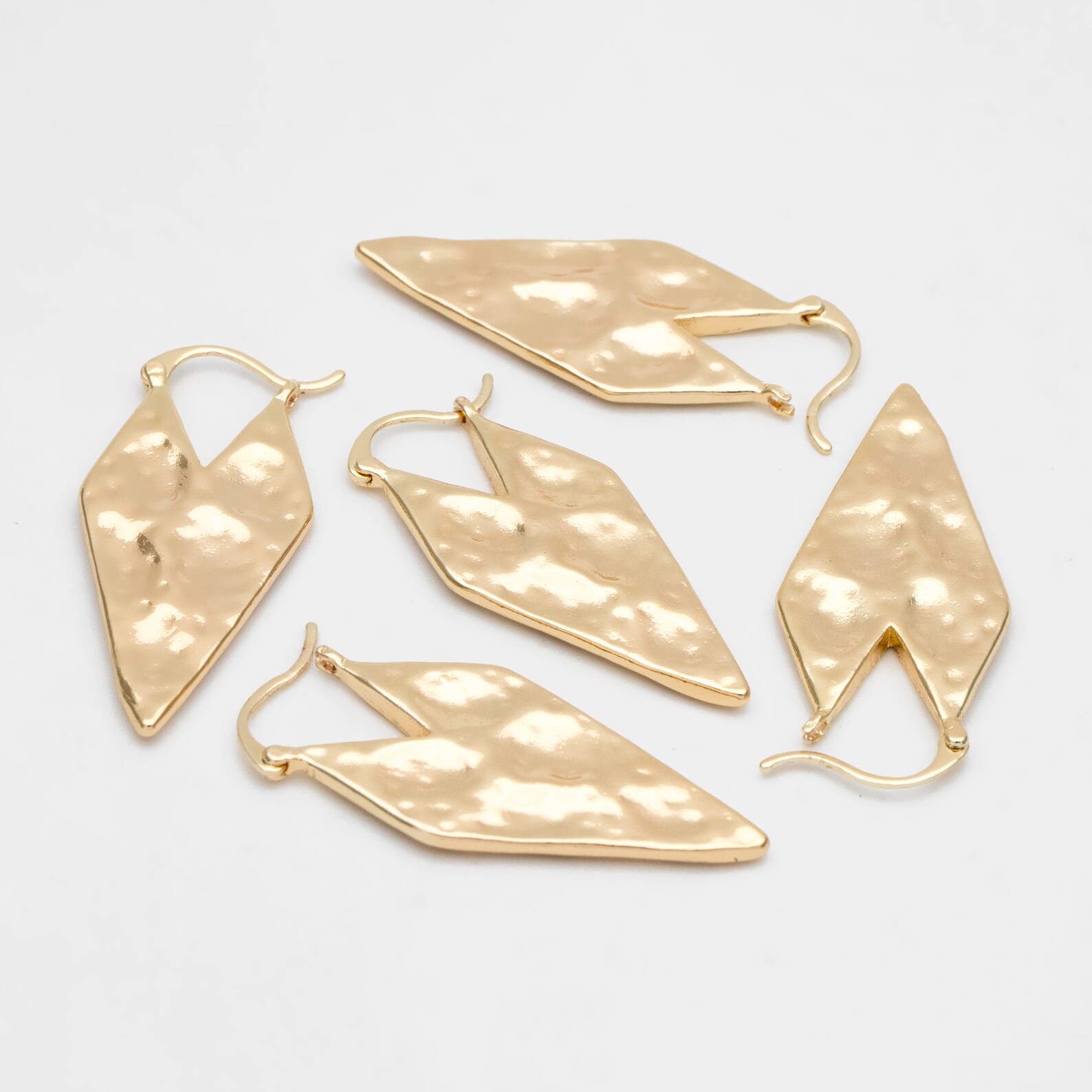 4pcs Gold Hammered Rhombus Ear Hooks 37x16mm, Gold Plated Brass ...