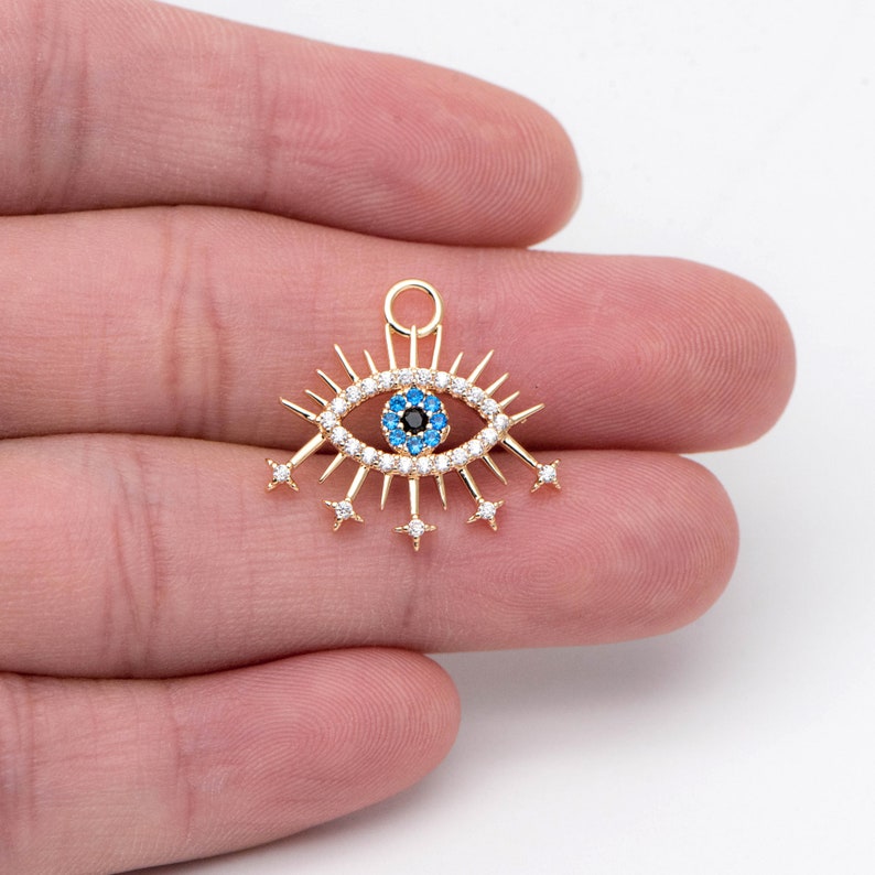 4pcs Micro Pave CZ Evil Eye Charm 21x20mm, Eye Charms, Cubic Zirconium ...