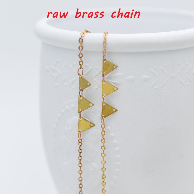Raw Brass Triangle Beaded Chain 7mm Unplated Geometric Chain - Etsy