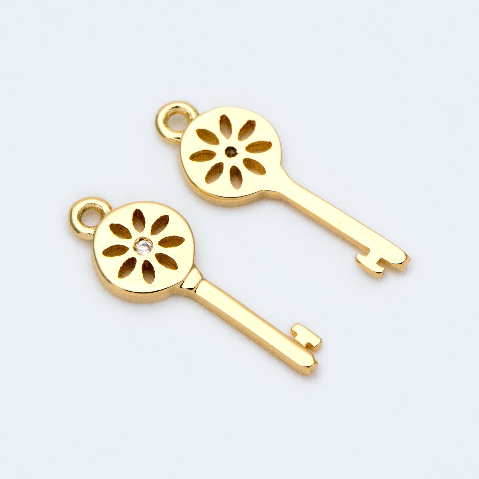 10pcs Gold plated Brass Key Charm CZ paved Key Pendants | Etsy