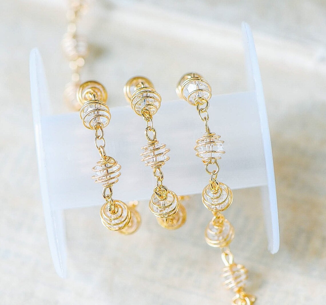 Gold Crystal Bead Chain 7.5mm Glass Rondelle Beaded Chain | Etsy
