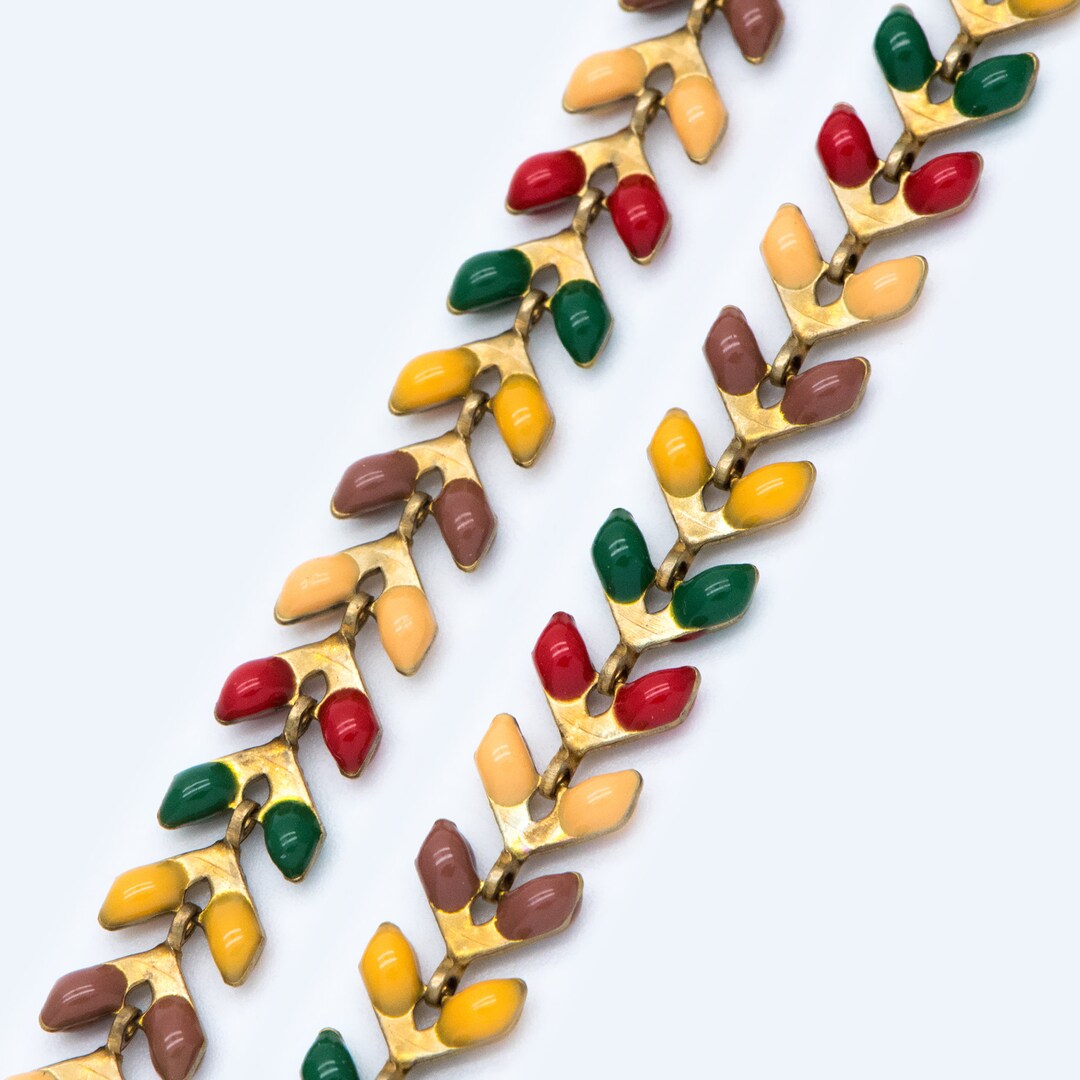 Rainbow Enamel Brass Arrow Chain 6mm, Flat Chevron Chain, Herringbone ...