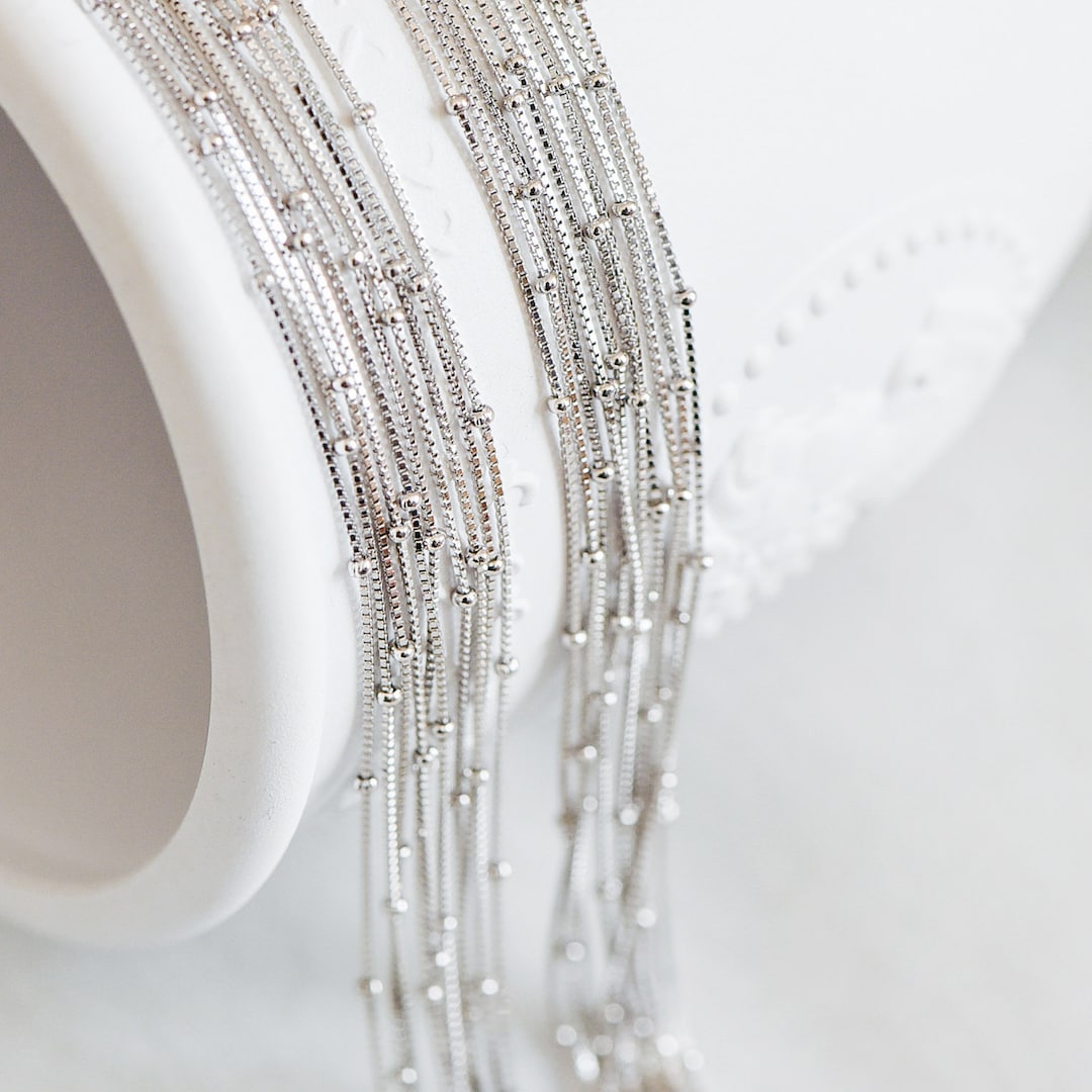Sterling Silver .925 Beaded Necklace Chains, Rhodium Plated Box Chains ...