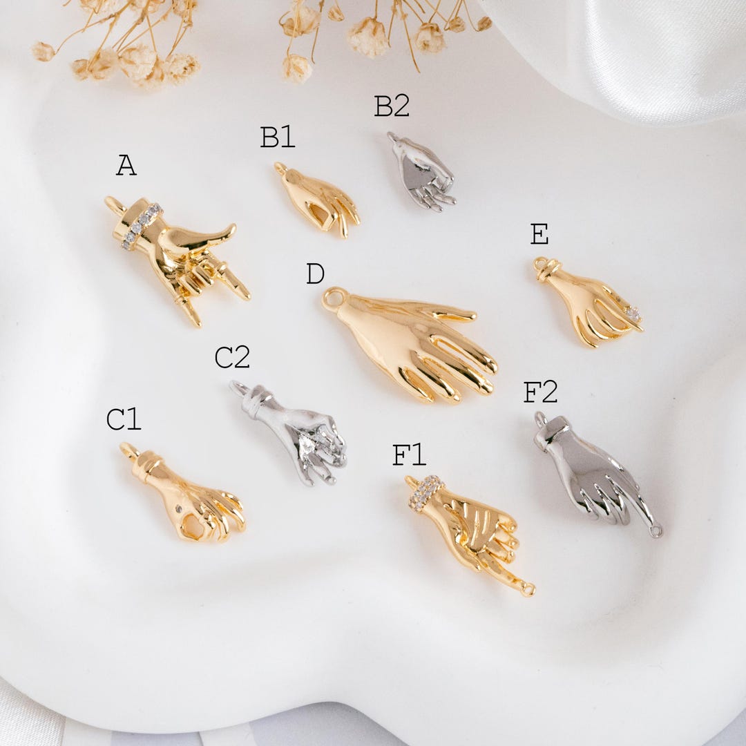 4pcs Gold/ Silver Hand Charms, Gold/ Rhodium Plated Brass, DIY Jewelry ...