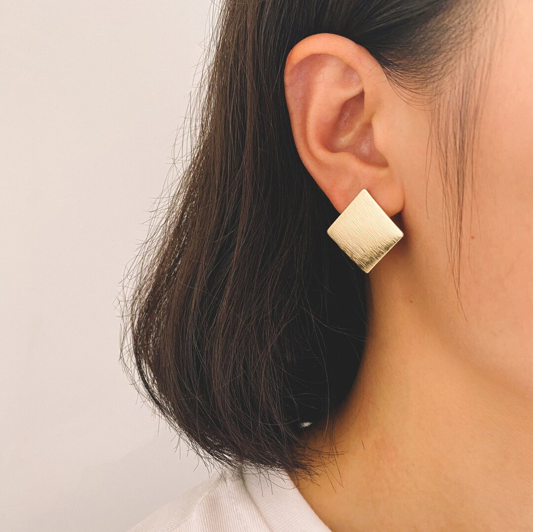 10pcs Brushed Gold Square Earring With Loop 13/ 19mm, Real Gold Plated ...