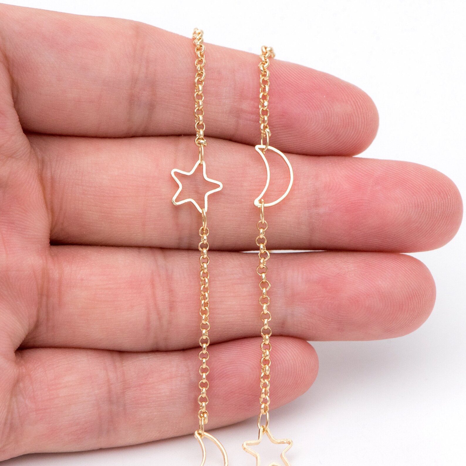 Gold Star and Moon Chain 18K Gold Plated Brass Star and - Etsy