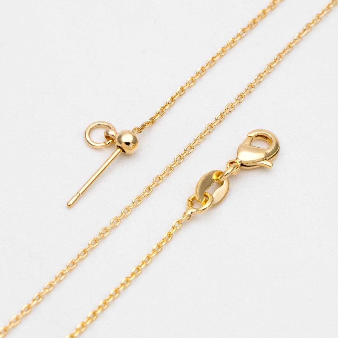Gold Cable Chain Adjustable Necklace 1mm, Gold Plated Brass Finished ...