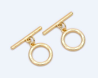 10 Sets Gold Toggle Clasp, Real Gold Plated Brass, Easy Close Clasp 9mm ...