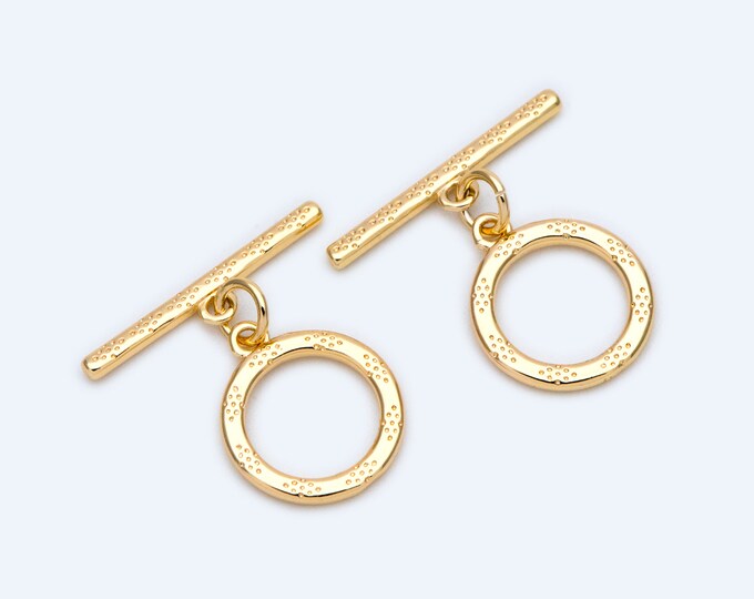 10 Sets Gold Toggle Clasp, Real Gold Plated Brass, Easy Close Clasp 9mm ...