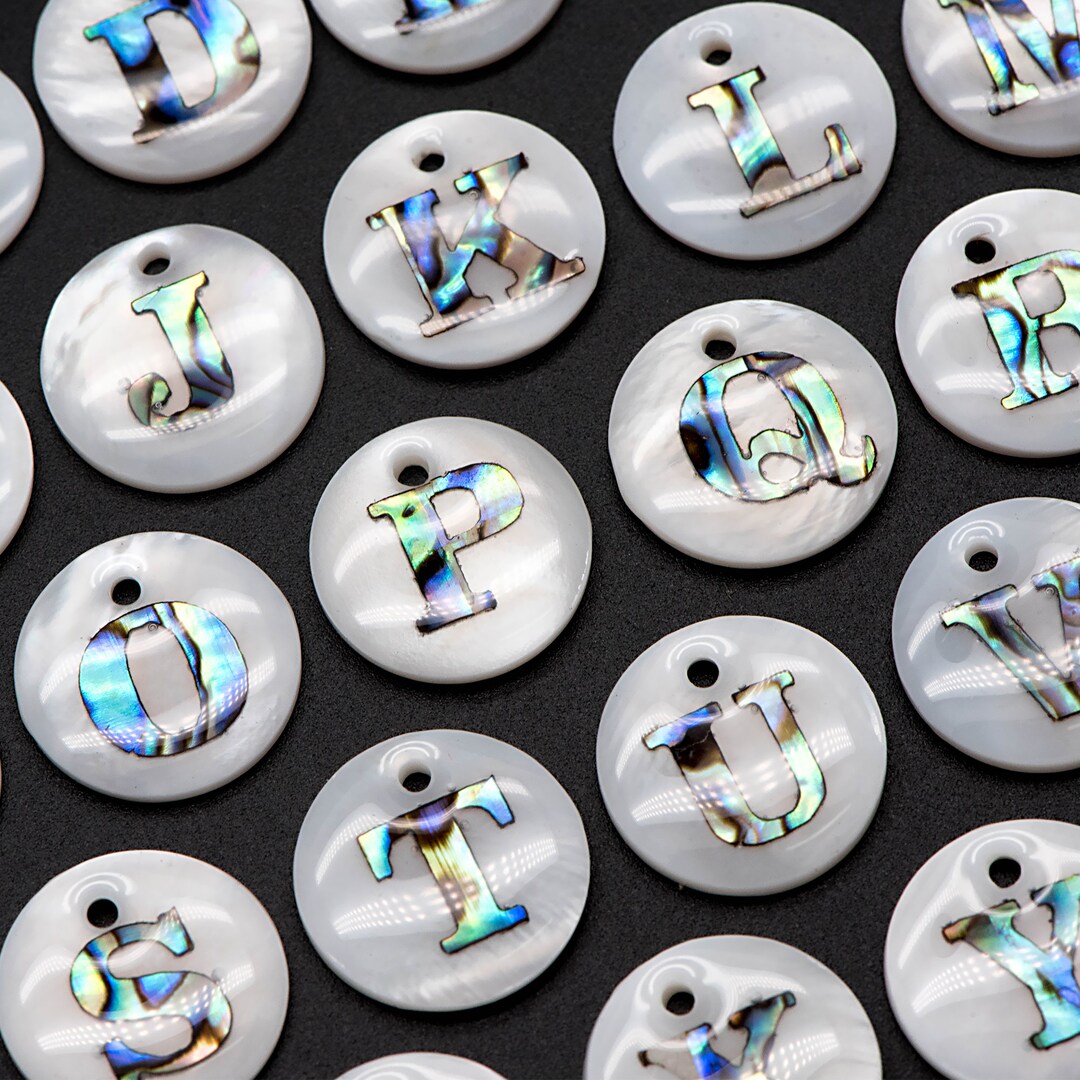 Abalone Shell Alphabet Charms, English Letter Beads, Round Disc Coin ...
