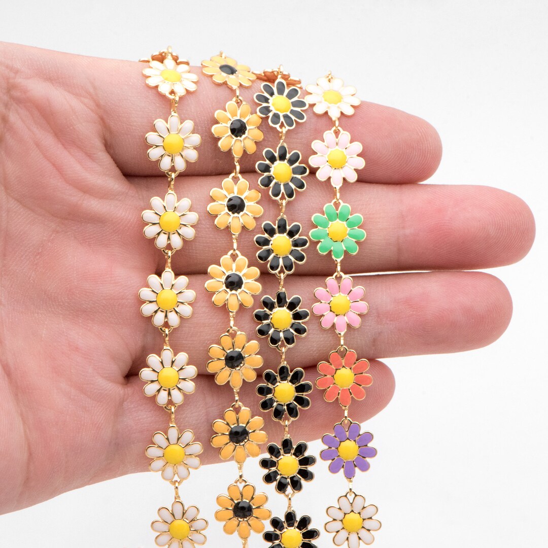 Enamel Flower Chain, Daisy Chain, Gold Plated Brass Designer Chain 10mm ...