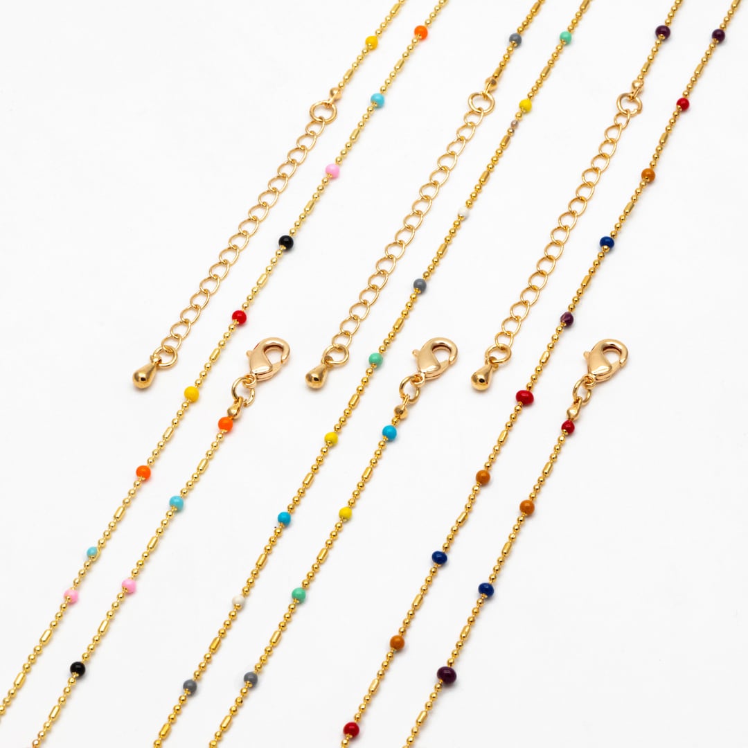 Gold Mix Color Enamel Beaded Chains 2mm, Finished Bracelet/ Anklet ...