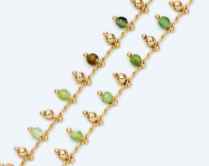 Gold Beaded Chain Green Gemstone Chains Curb Chain With - Etsy