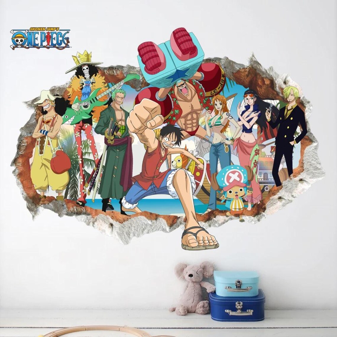 One Piece Poster Luffy Broken Wall 3d Effect Wall Stickers for Kids ...