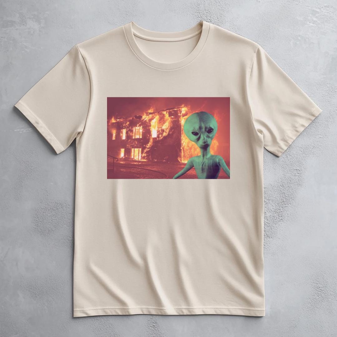 Funny Alien Chaos Shirt, This is Fine, but Extra-terrestrial, Surreal ...