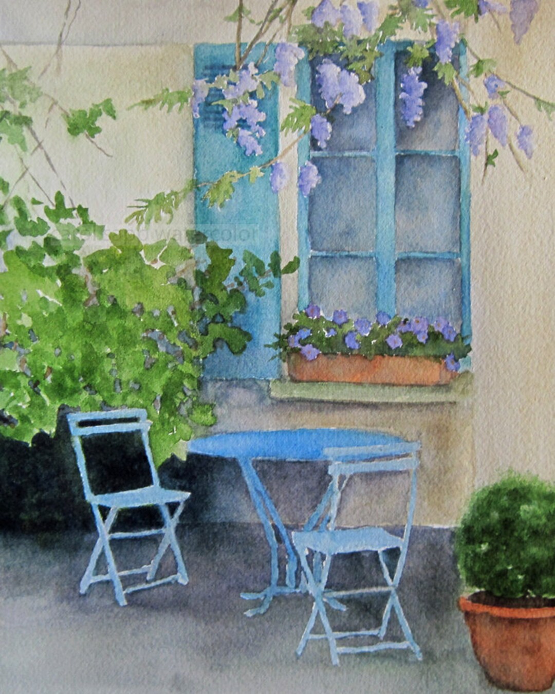 French Courtyard Watercolor-french Courtyard-french Country Decor ...