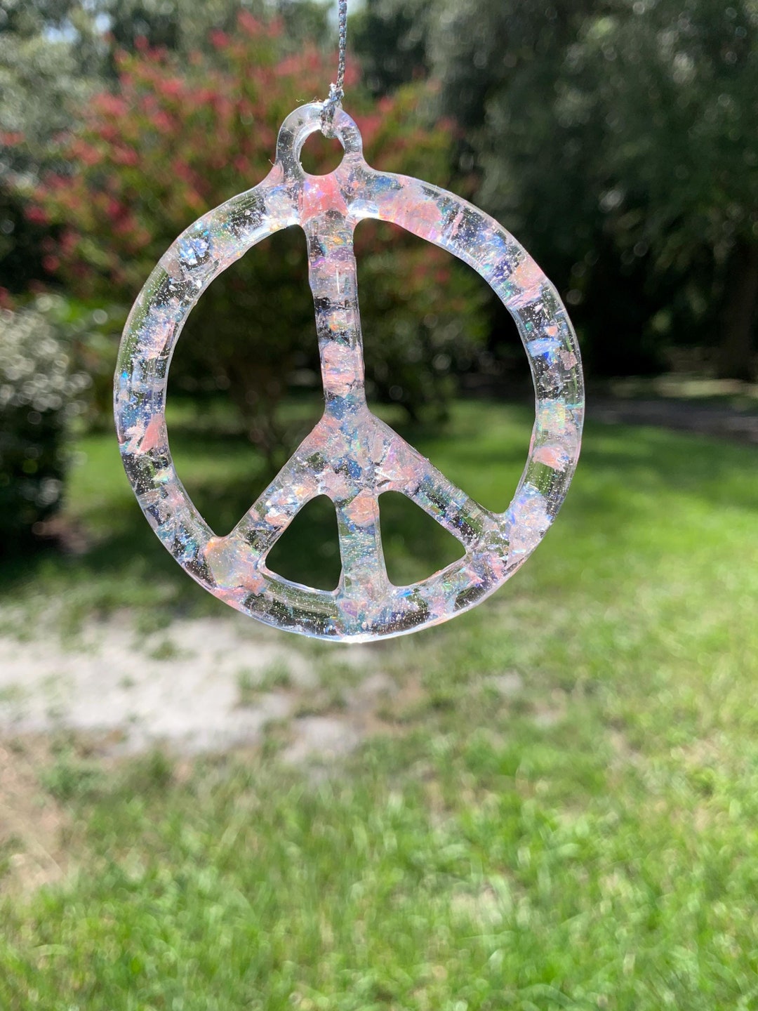 Pink Holographic Confetti Glitter Peace Sign Ornament Wall Hanging ...
