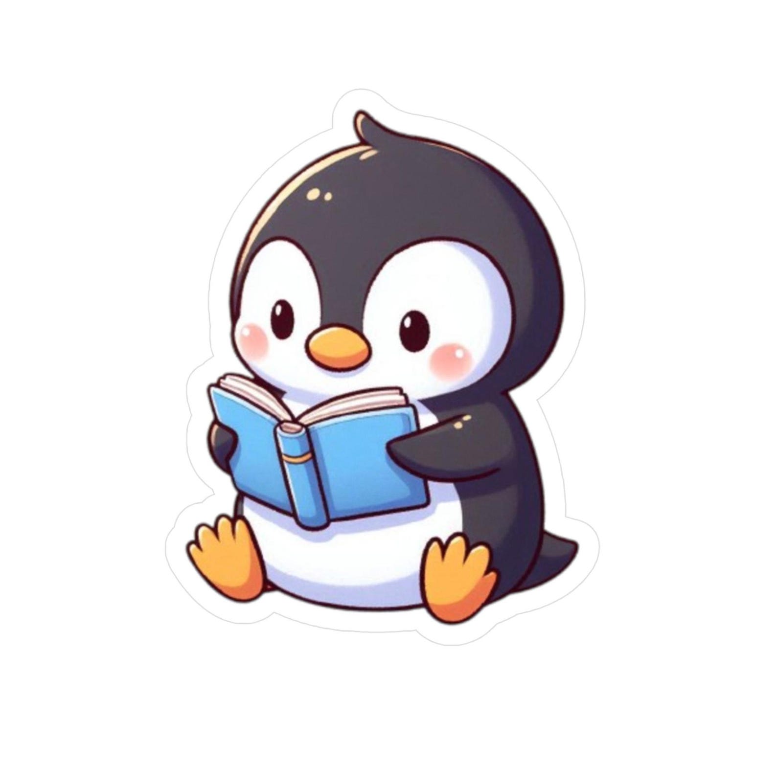 Penguin Reading Book Vinyl Decal, Book Lover Sticker, Cute Penguin ...