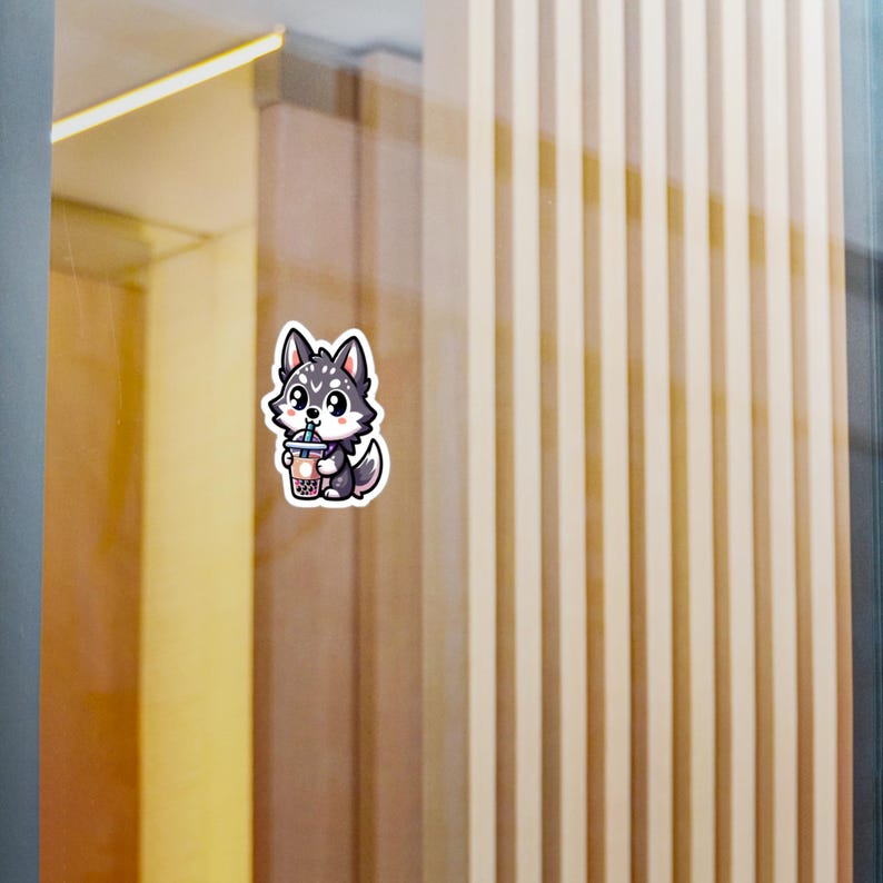 Wolf Drinking Bubble Tea Vinyl Decal Sticker - Boba/milk Tea, Animal ...