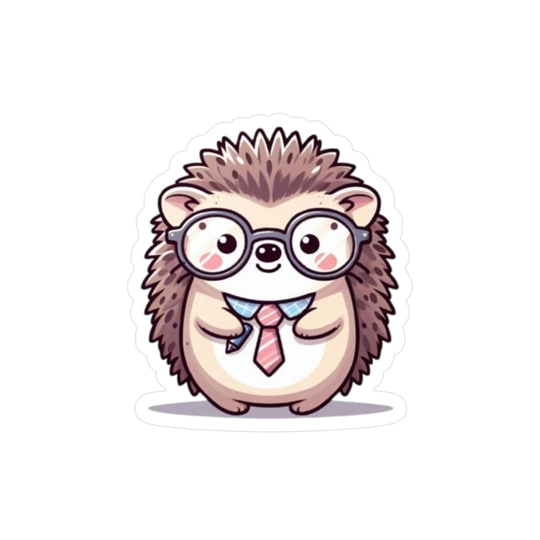 Hedgehog With Glasses Decal, Nerdy Animal Sticker, Cute Vinyl Decoration, Laptop Decal, Window ...