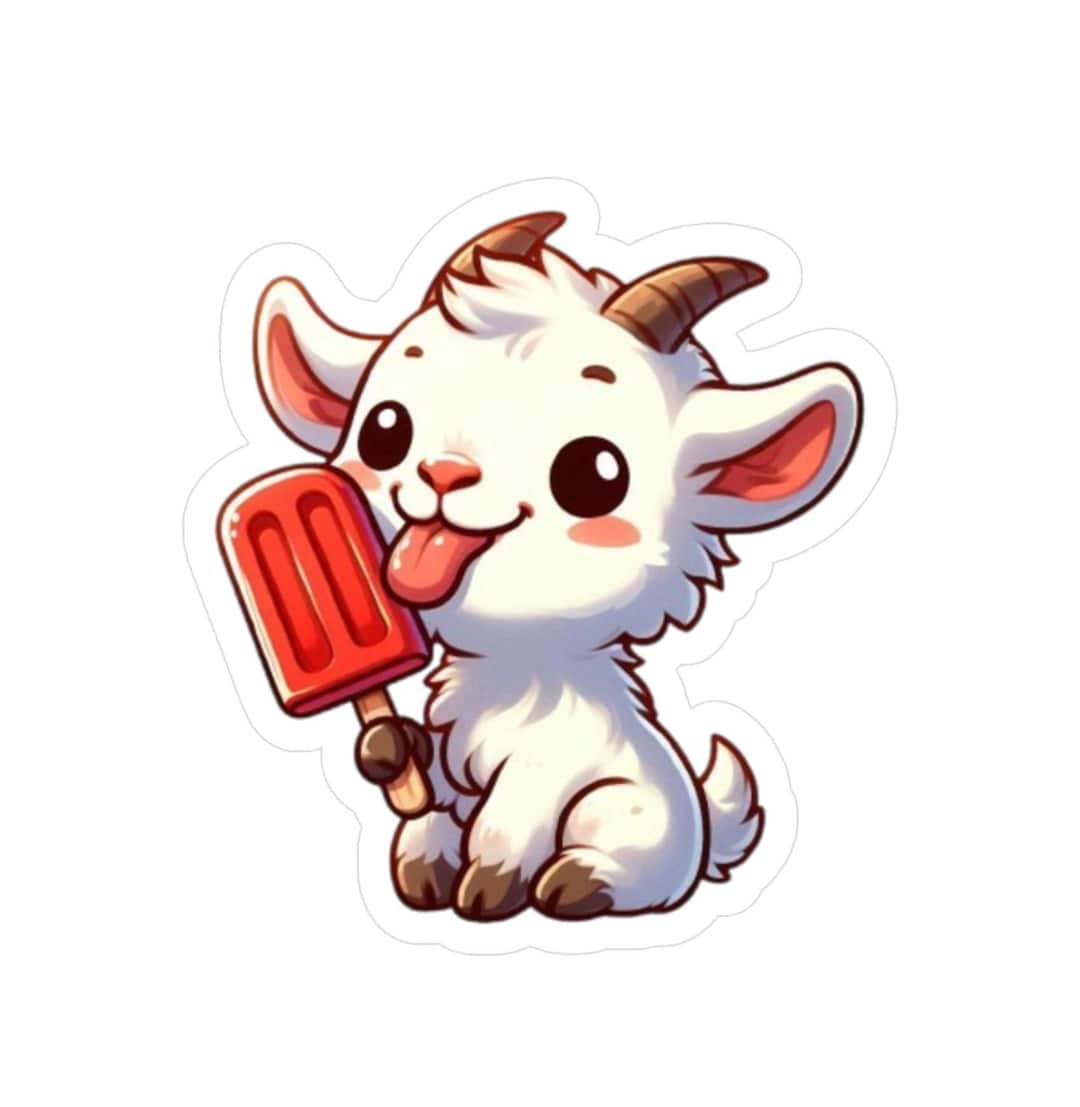 Adorable Goat Licking Popsicle Kiss-cut Vinyl Decal Sticker, Cute ...