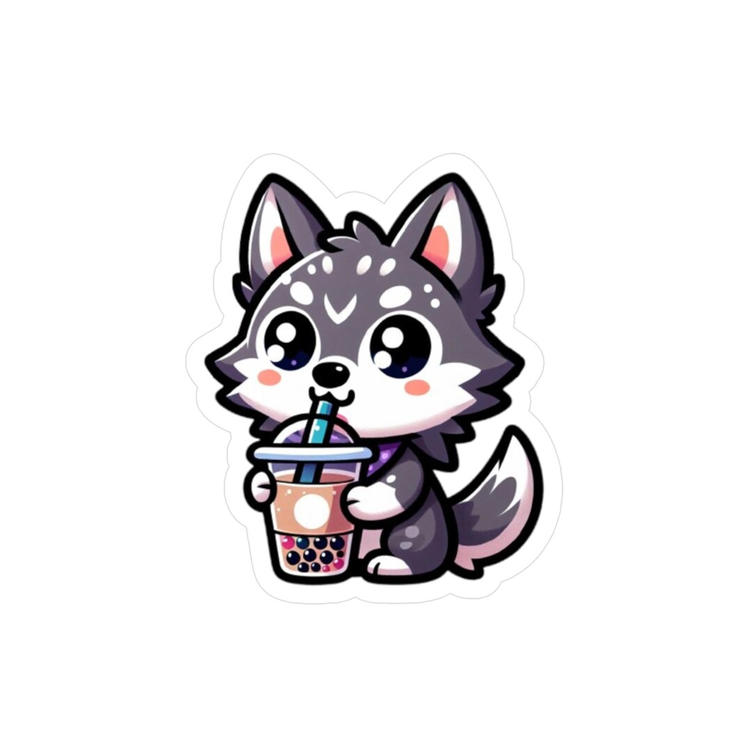 Wolf Drinking Bubble Tea Vinyl Decal Sticker - Boba/milk Tea, Animal ...