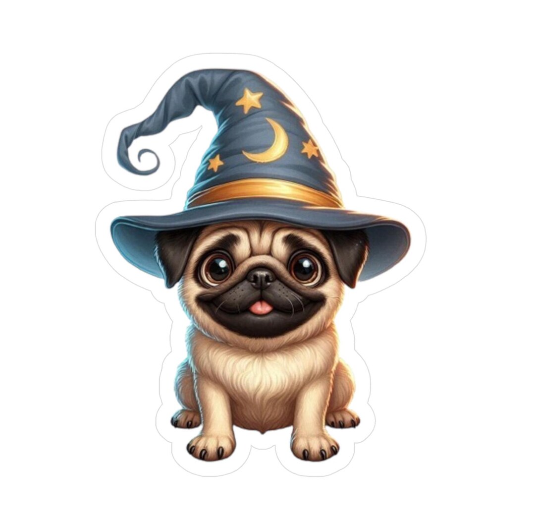 Whimsical Pug Wizard Kiss-cut Vinyl Decal for Dog Lovers, Cute Home ...