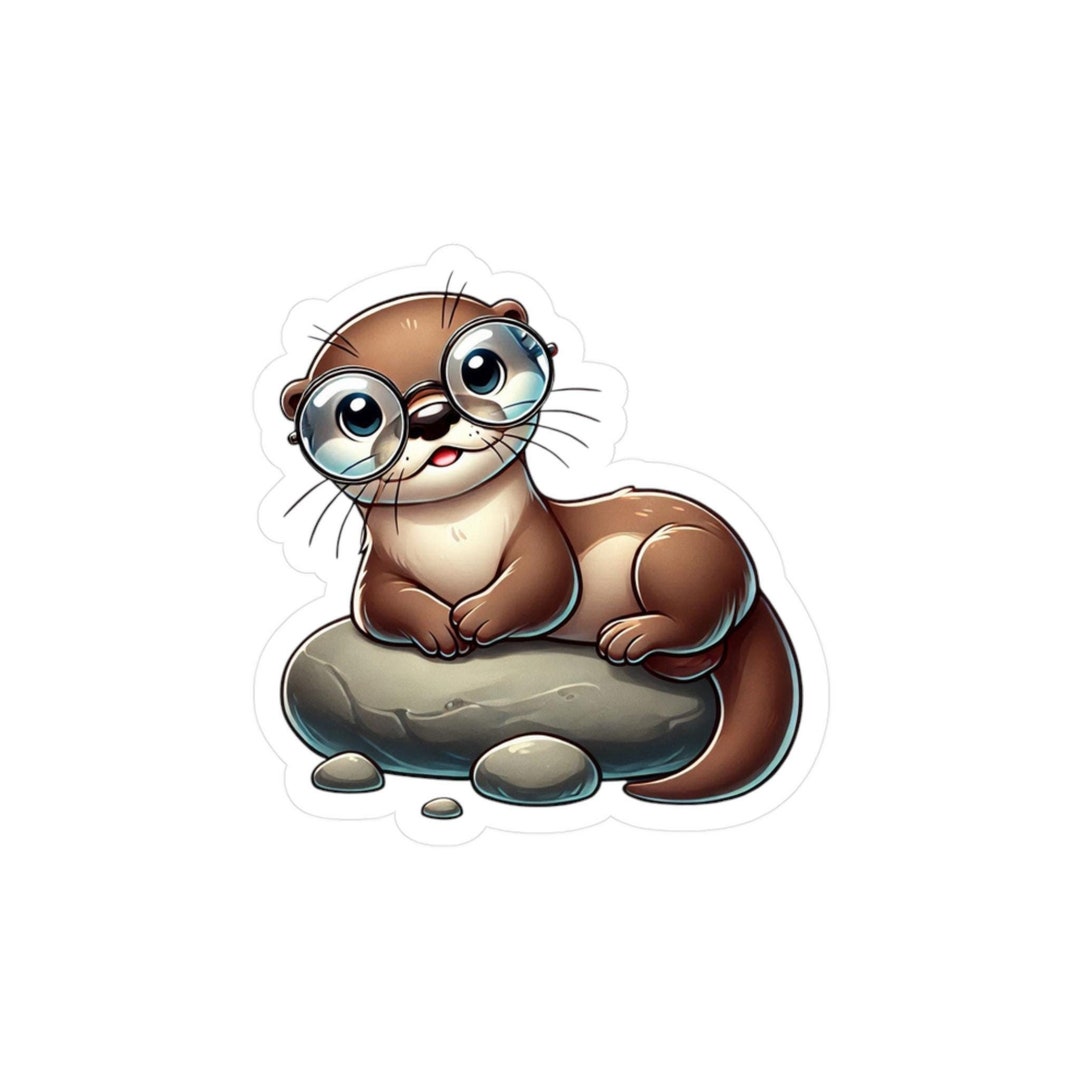 Otter With Big Glasses Vinyl Decal Sticker, Cute Animal Laptop Decal ...