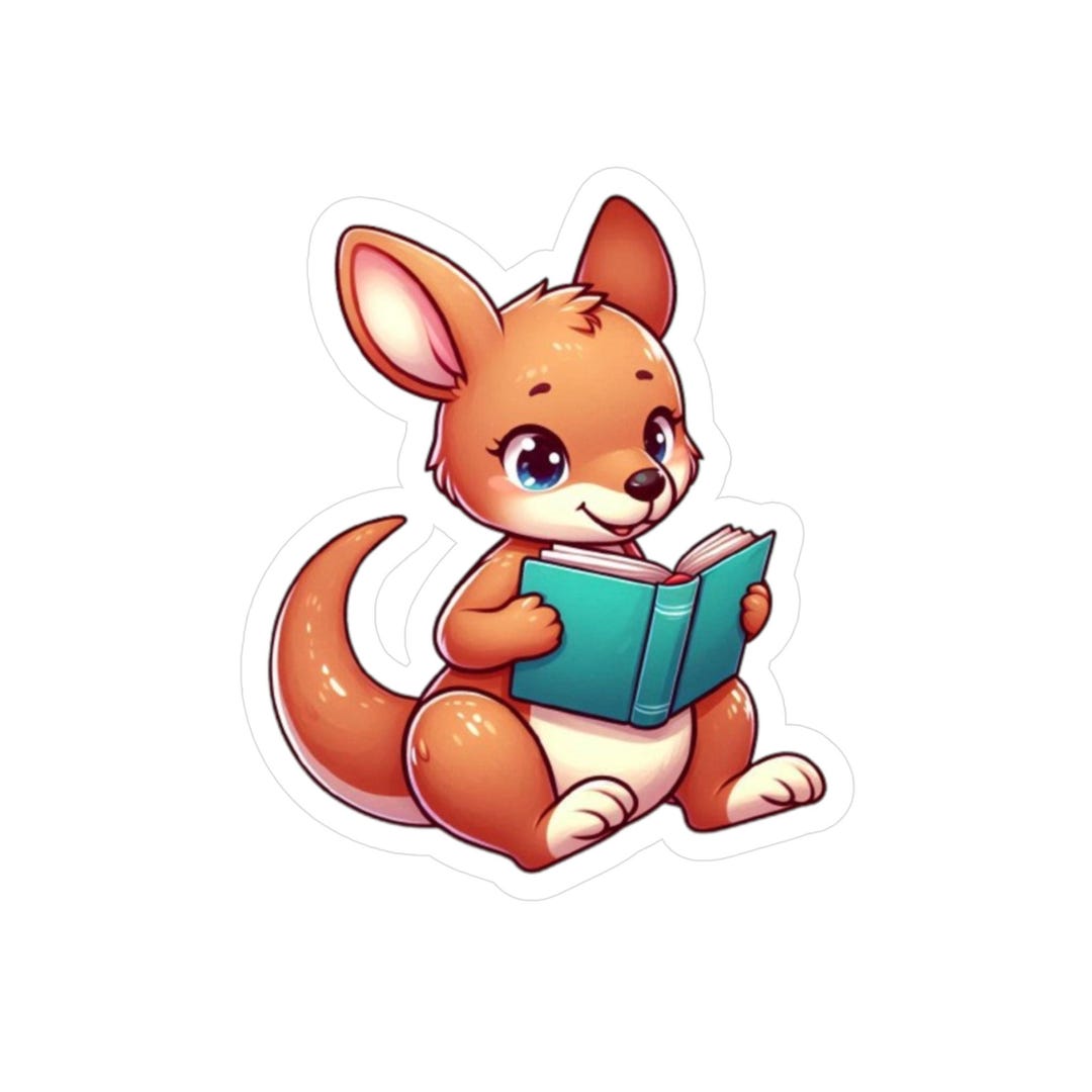 Kangaroo Reading a Book Vinyl Decal, Book Lover Sticker, Cute Kangaroo ...