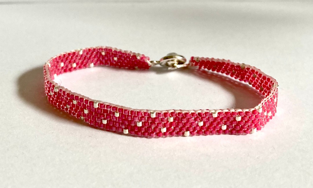 Peyote Stitch Cuff in Red With Silver Raindrops - Etsy