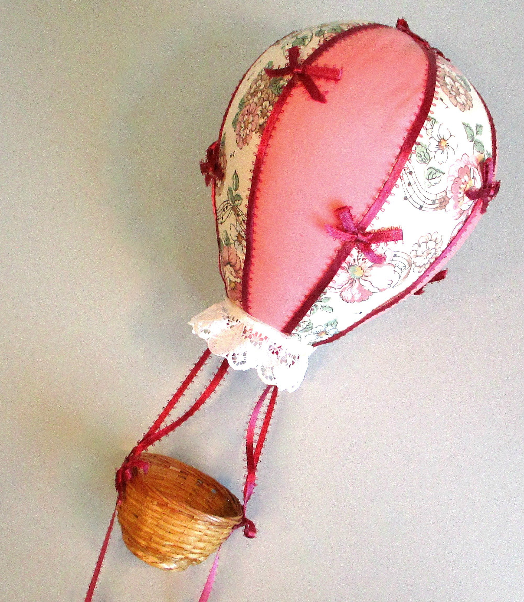 Hanging Fabric Hot Air Balloon Wicker Basket Mobile Decoration Etsy
