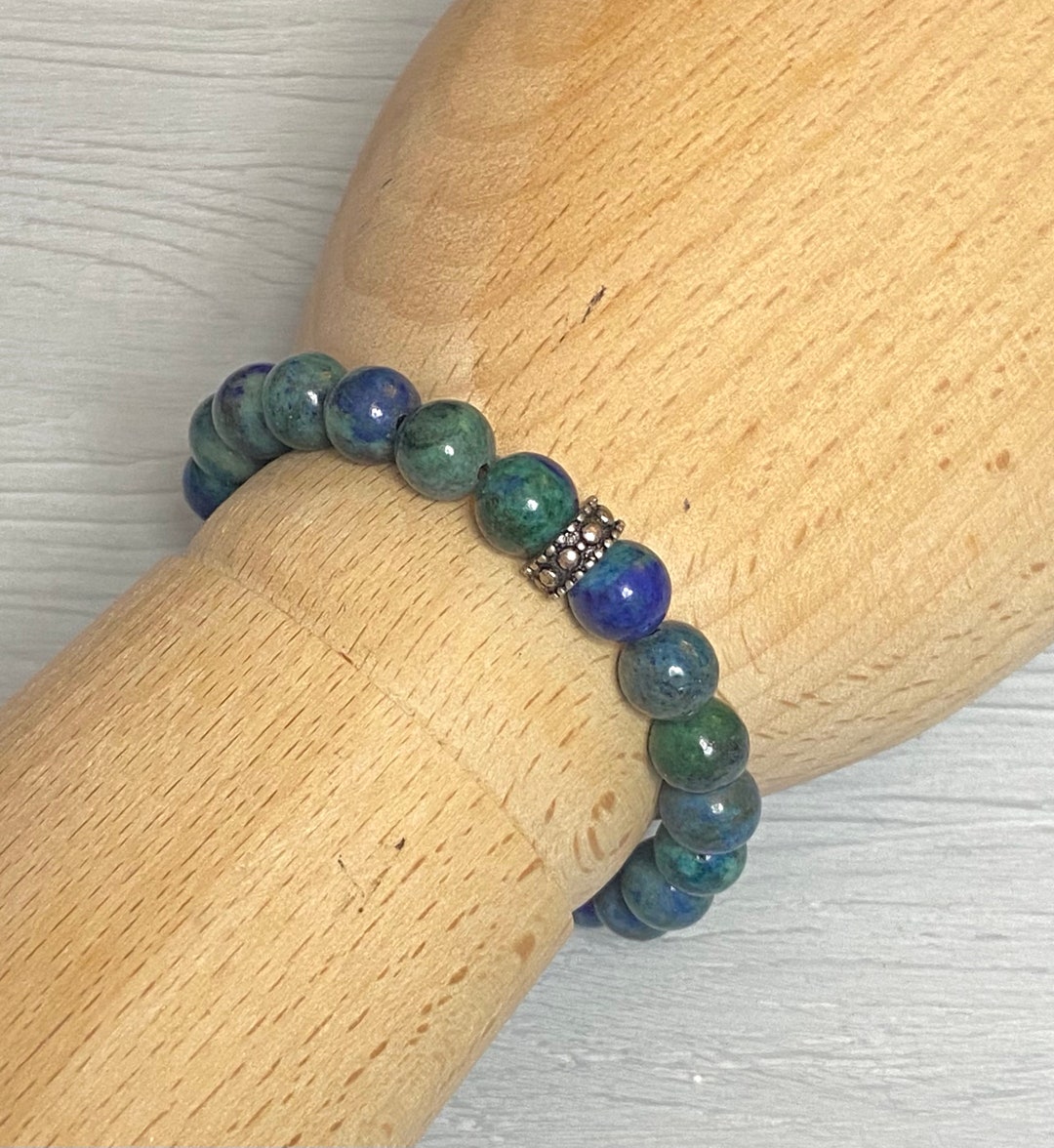 Azurite Gemstone Bracelet: Sterling Silver, Adjustable, 8mm Stone - Etsy