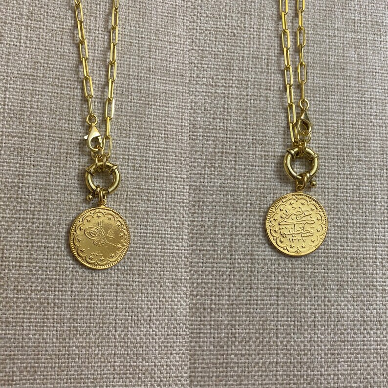 Ottoman Coins Medallion Pendant Gold Lock Gold Chain Choker - Etsy