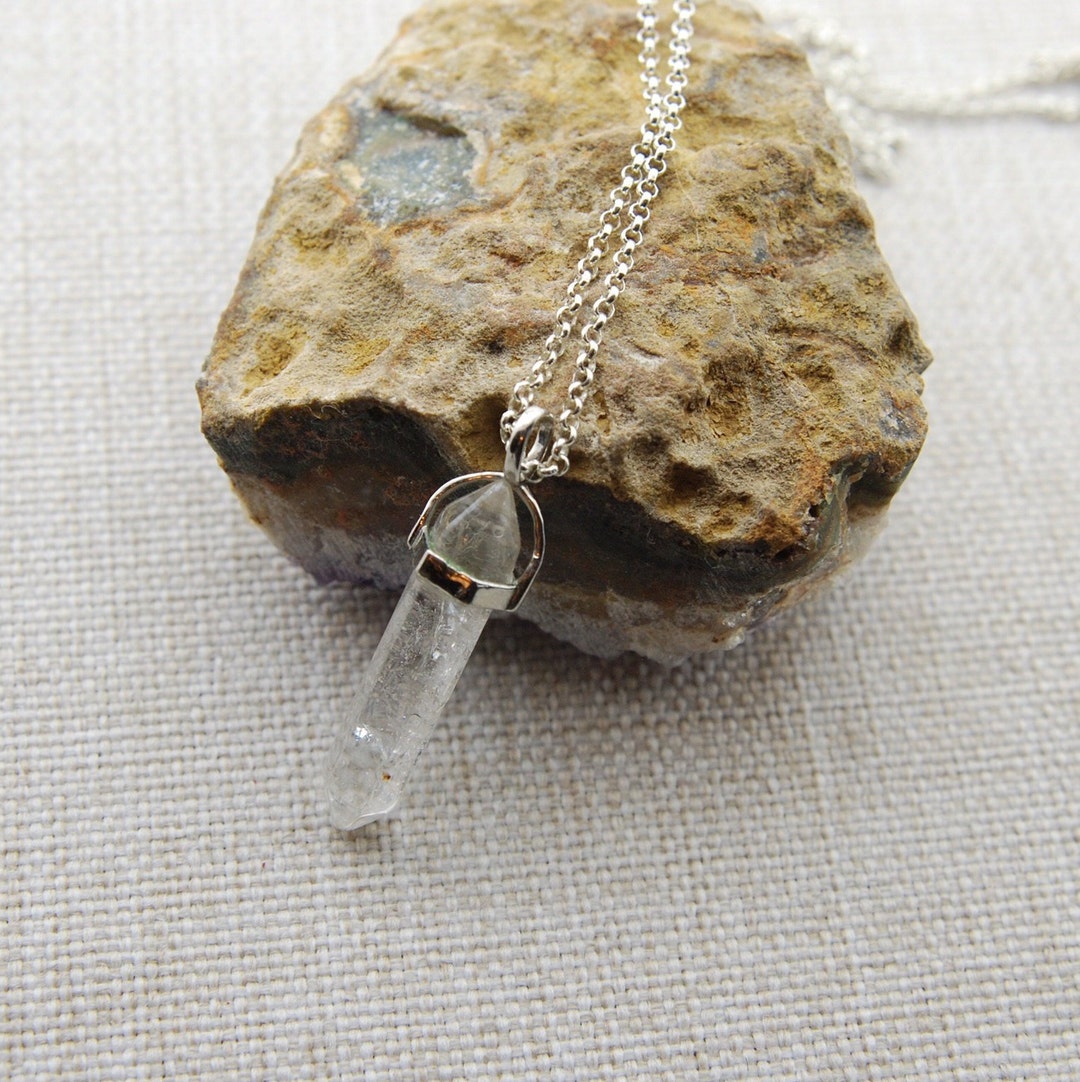 Quartz Pendant Necklace, Natural Stone, White Quartz Stone, Stick ...