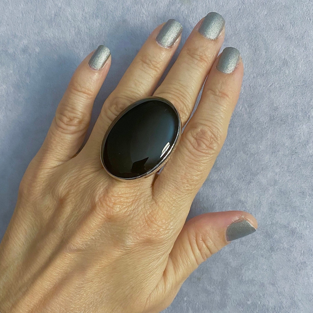 Large Onyx Sterling Silver Ring, Natural Onyx Ring, Black Onyx Ring ...