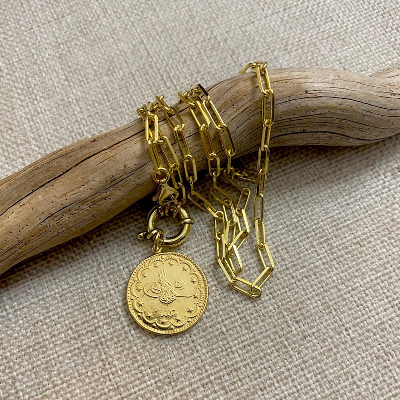 Ottoman Coins Medallion Pendant Gold Lock Gold Chain Choker - Etsy