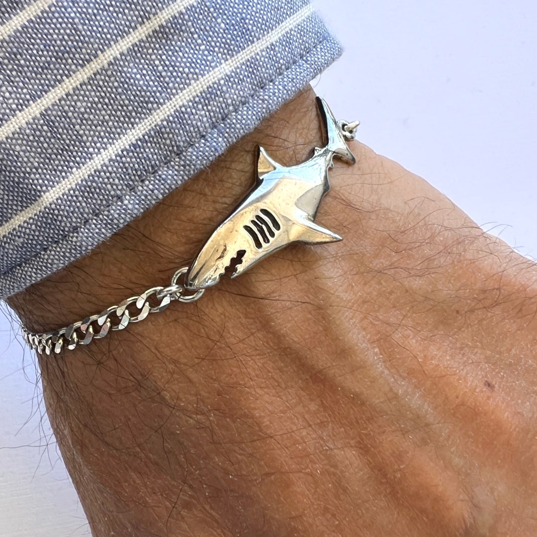 Shark Chain Bracelet, 925 Sterling Silver, Shark Ocean Bracelet, Beach ...