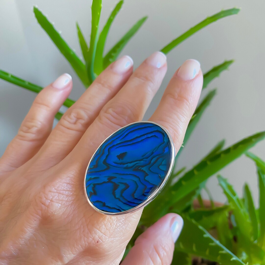 Ocean Sea Agate Gemstone Ring, 925 Sterling Silver Ring, Unisex Ring ...