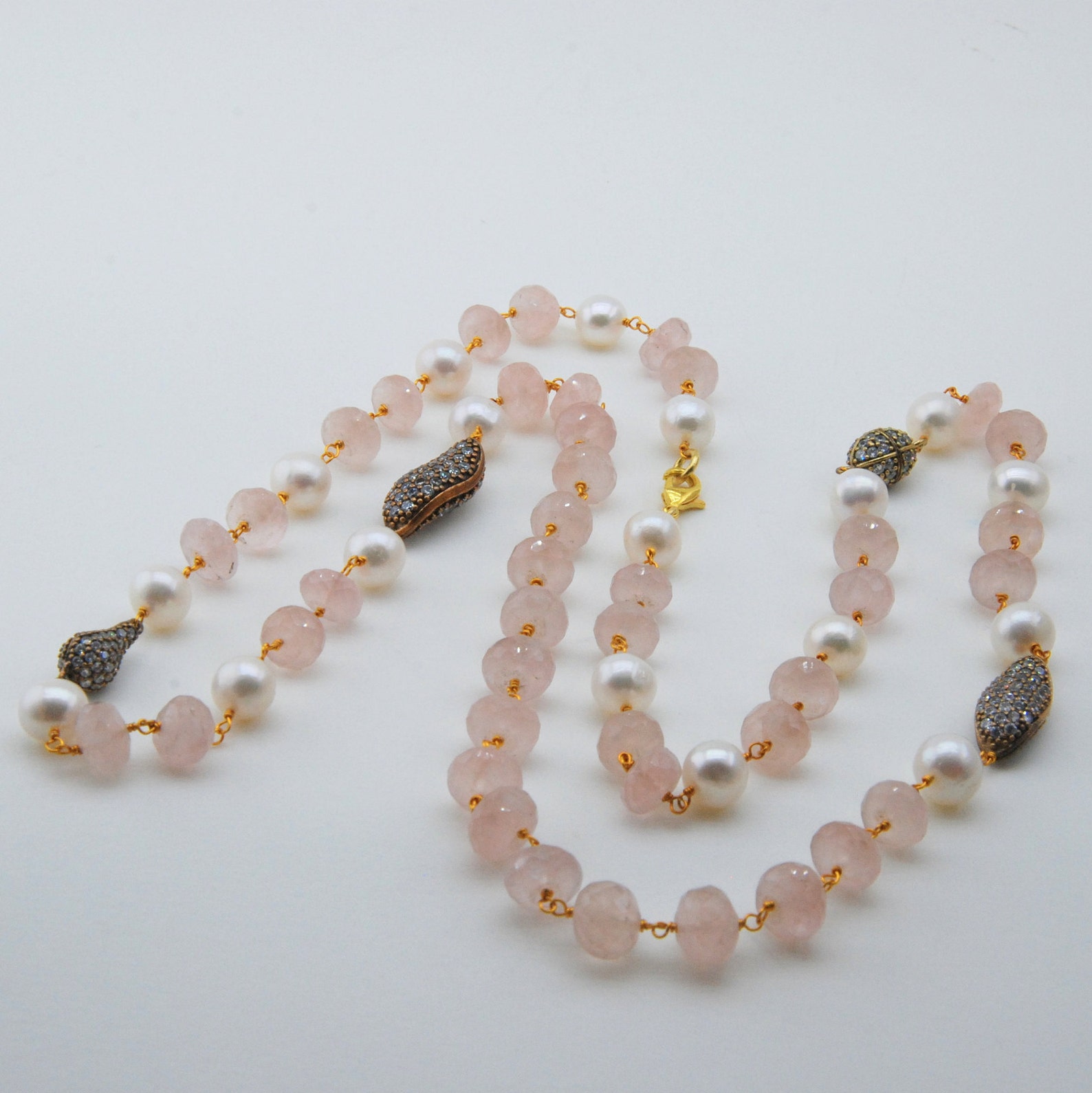 Pink Quartz Necklace Pearl Necklace Pink Boho Necklace - Etsy
